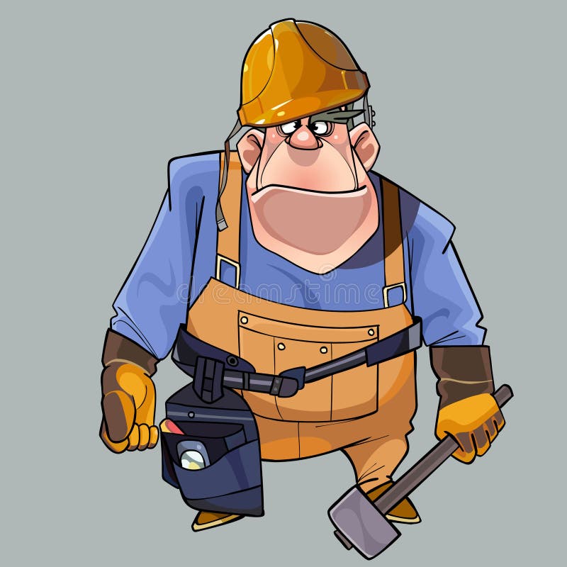 Cartoon Man Working in a Helmet and with a Hammer Stock Vector ...