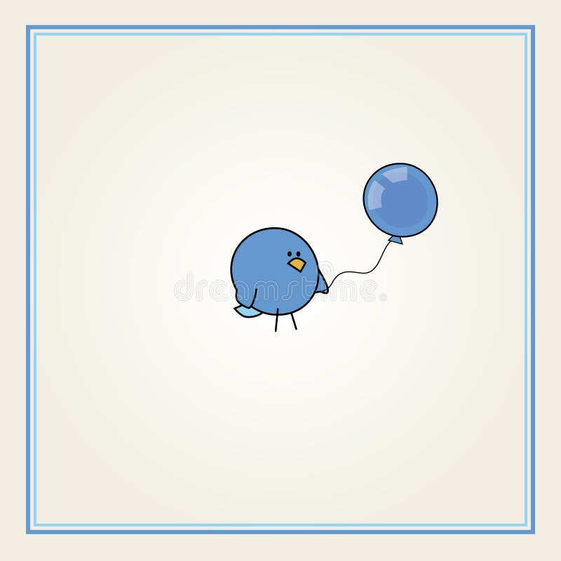 Cartoon Bird with a Blue Balloon Stock Illustration - Illustration of ...