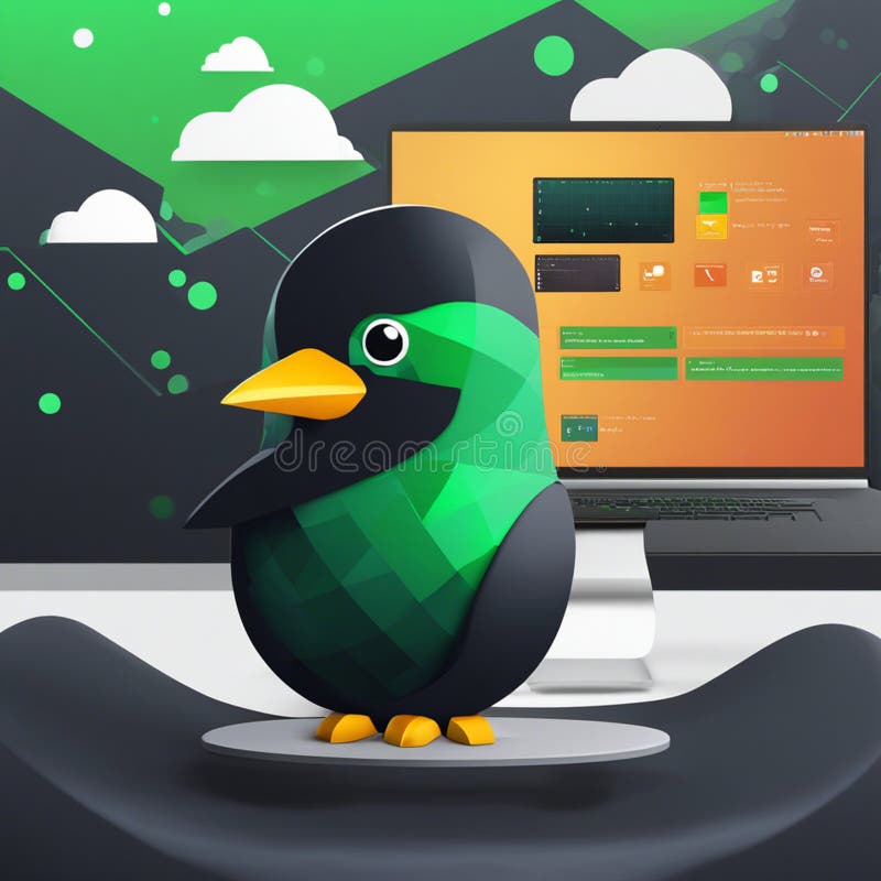 A Cartoon Bird with Bright Green Plumage is Sitting on the Keyboard of ...