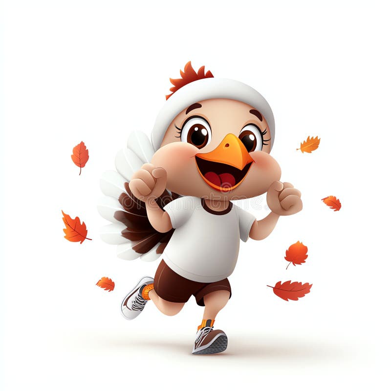 Cartoon Bird Character in Running Pose Surrounded by Falling Autumn ...