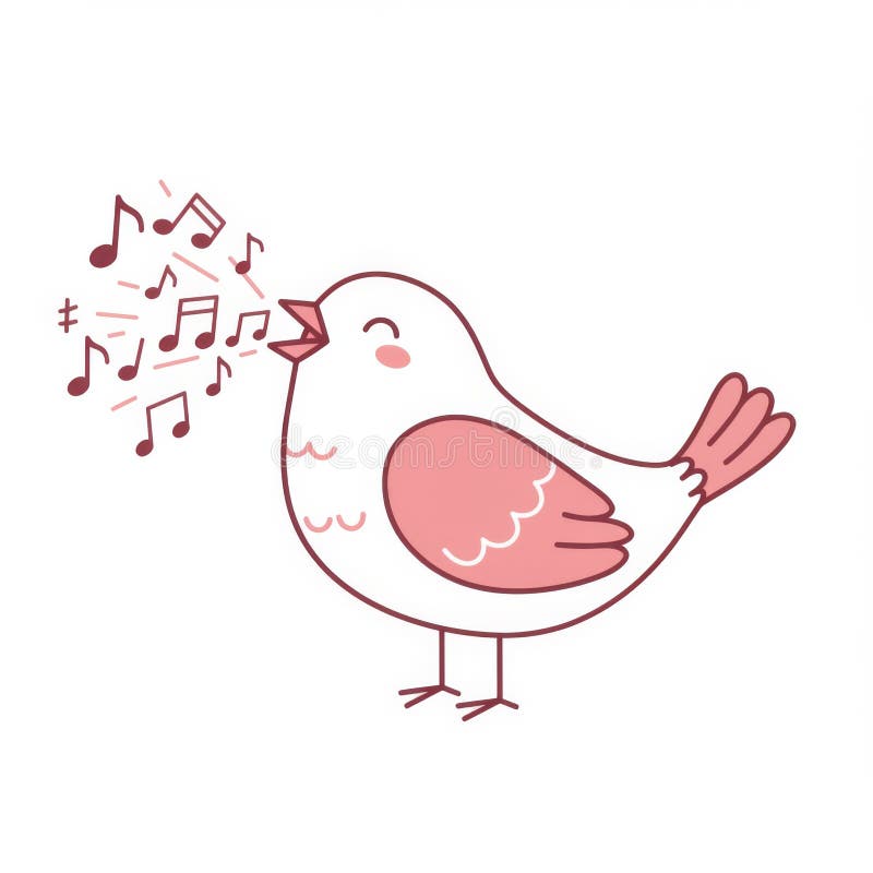 Cartoon Bird Singing with Music Notes in White Background Illustration ...