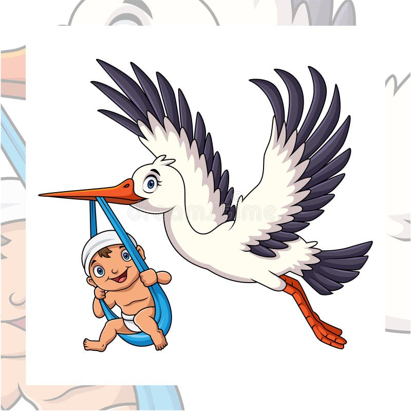 Cartoon Bird Stork with Baby Stock Vector - Illustration of baby ...