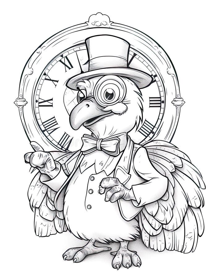 A Cartoon Bird Wearing a Top Hat and Holding a Clock. AI Generative ...