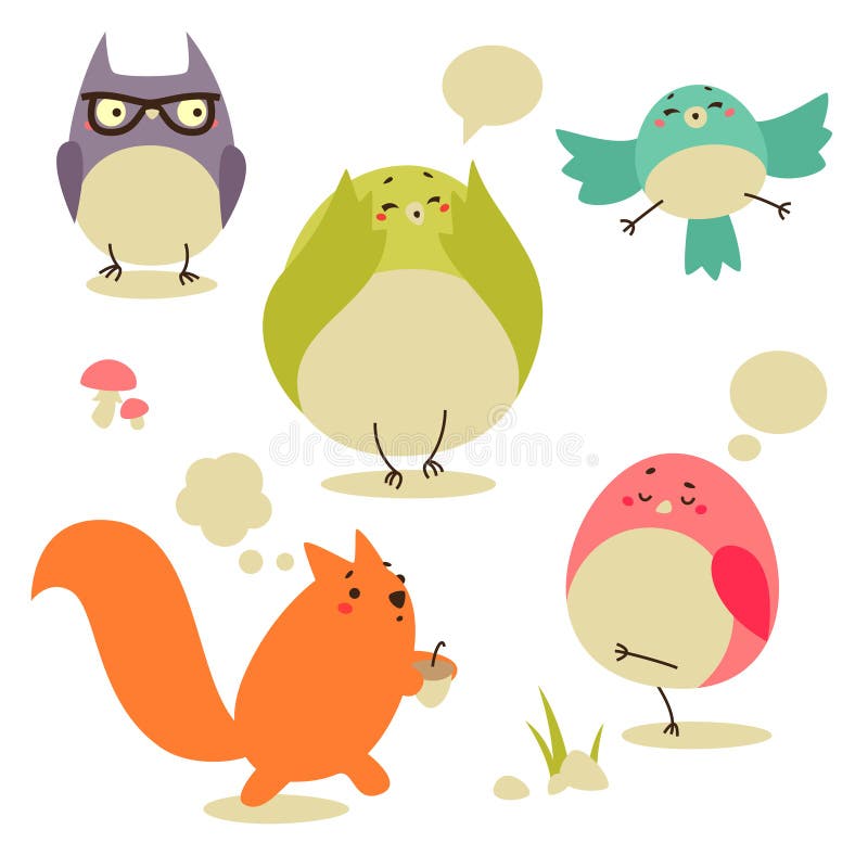 Cartoon birds and squirrel stock vector. Illustration of emotion - 35070933