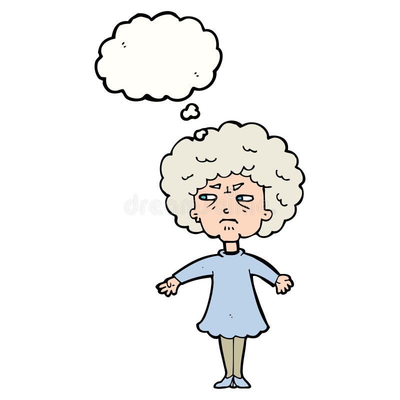 Cartoon Bitter Old Woman with Thought Bubble Stock Illustration ...