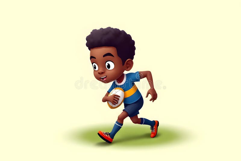 Cartoon of a Black Boy Playing Rugby Stock Illustration - Illustration ...