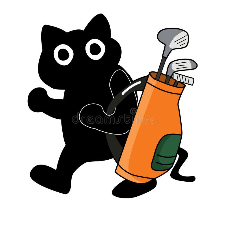 Cartoon Black Cat and Golf Bag with Clubs Stock Vector - Illustration ...