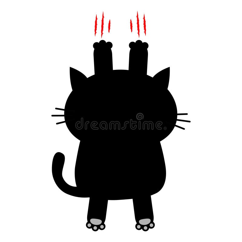 Cartoon Black Cat Scratching. Back View. Red Bloody Claws Animal ... Cartoon Black Cat Scratching. Back View. Red Bloody Claws Animal ...