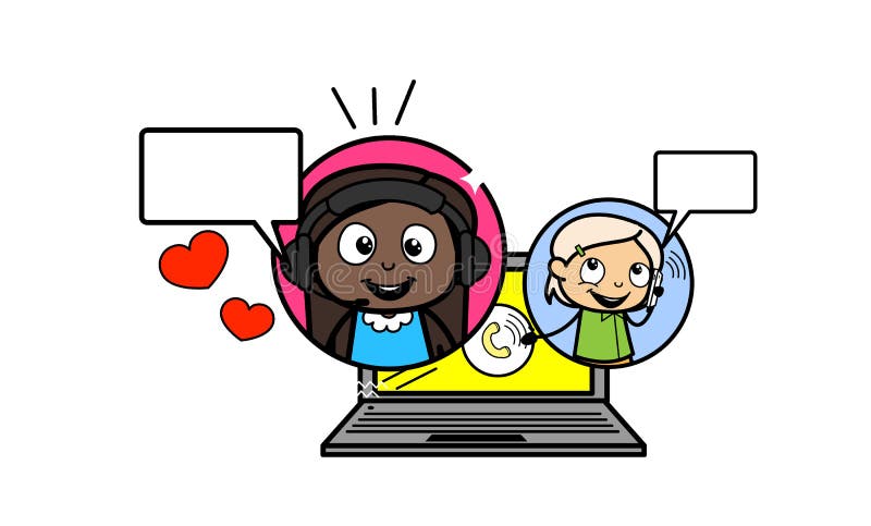 Cartoon Black Girl Online Calling Stock Illustration - Illustration of ...