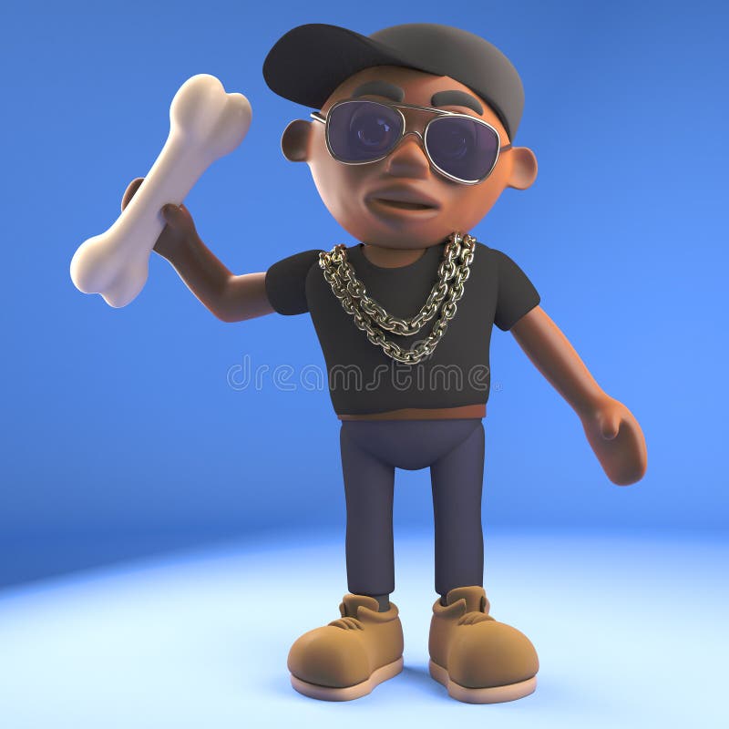 Cartoon Black Hiphop Rapper in a Baseball Cap Throwing a Bone, 3d ...