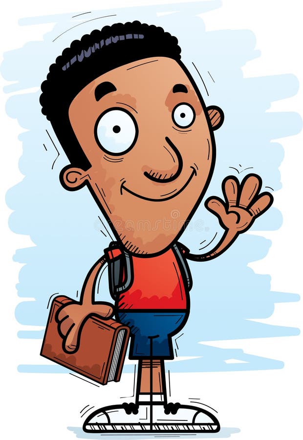 Cartoon Black Man Student Waving Stock Vector - Illustration of school ...