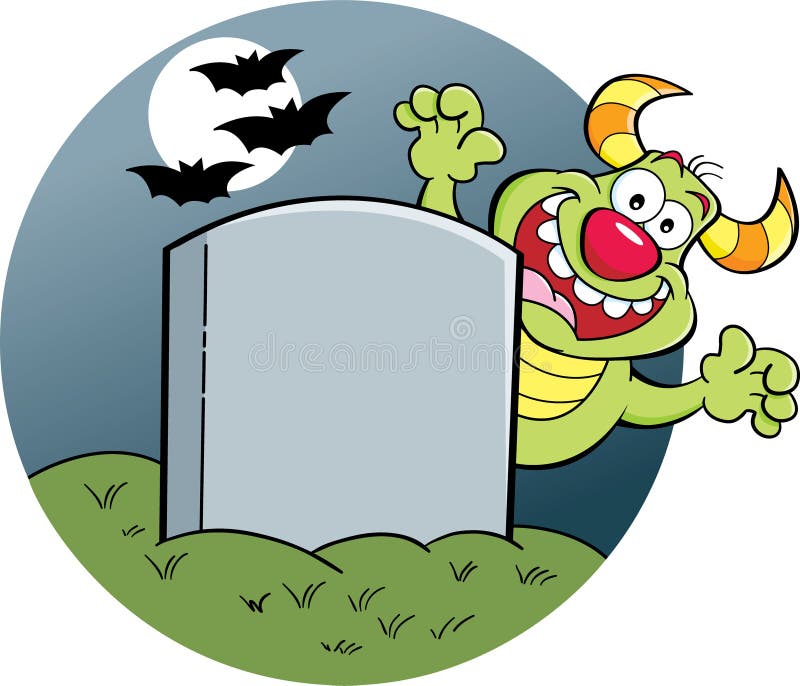 Cartoon Blank Gravestone with a Monster Behind it. Stock Vector ...