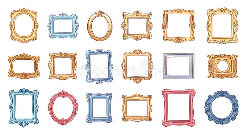 Cartoon Blank Picture Frames Set. Various Shapes in Simple Flat Style ...