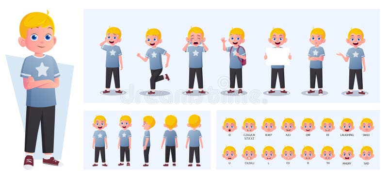 Cartoon Blonde Boy Character Constructor and Animation Pack with ...