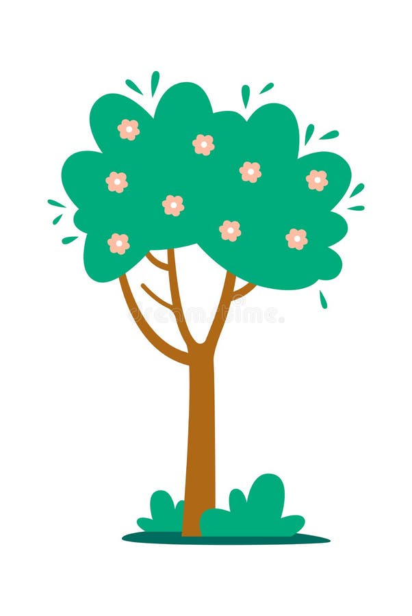 Cartoon Blooming Tree Flat Icon Small Spring Flowers Stock Vector ...