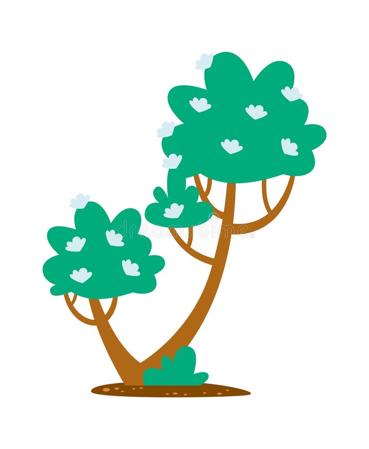 Cartoon Blooming Tree Flat Icon Small Spring Flowers Stock Vector ...