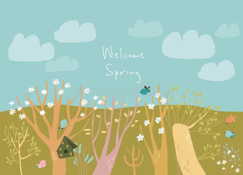 Cartoon Blossom Trees in the Spring Garden Stock Vector - Illustration ...