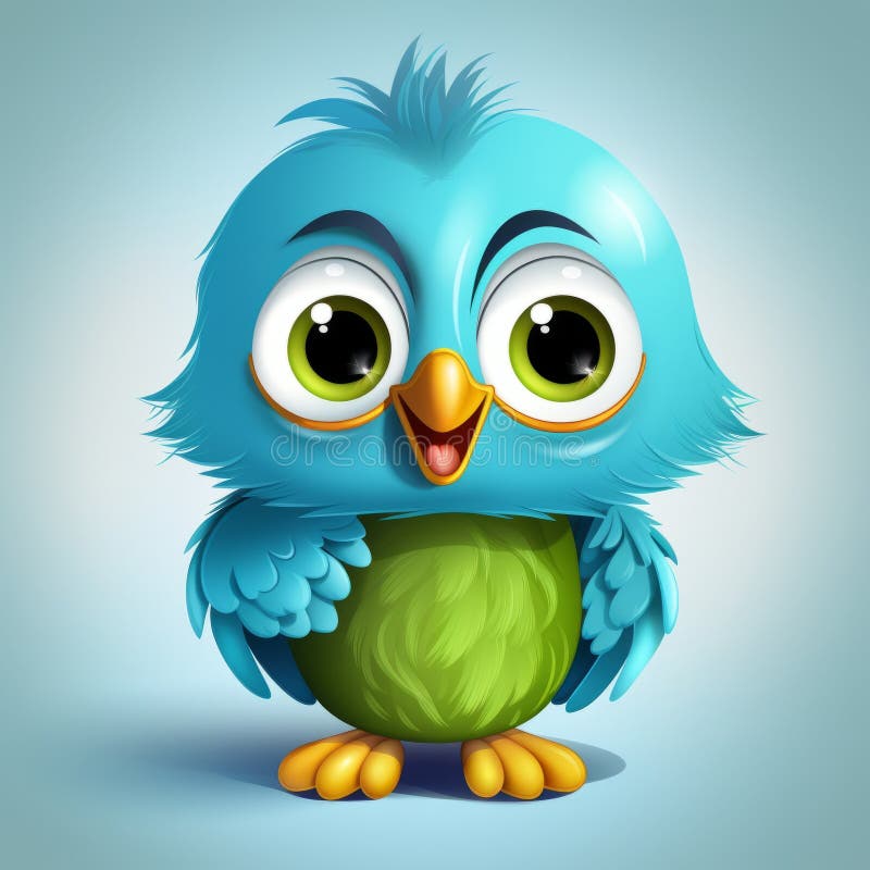 A Cartoon Blue Bird with Big Eyes and Green Feathers Stock Illustration ...