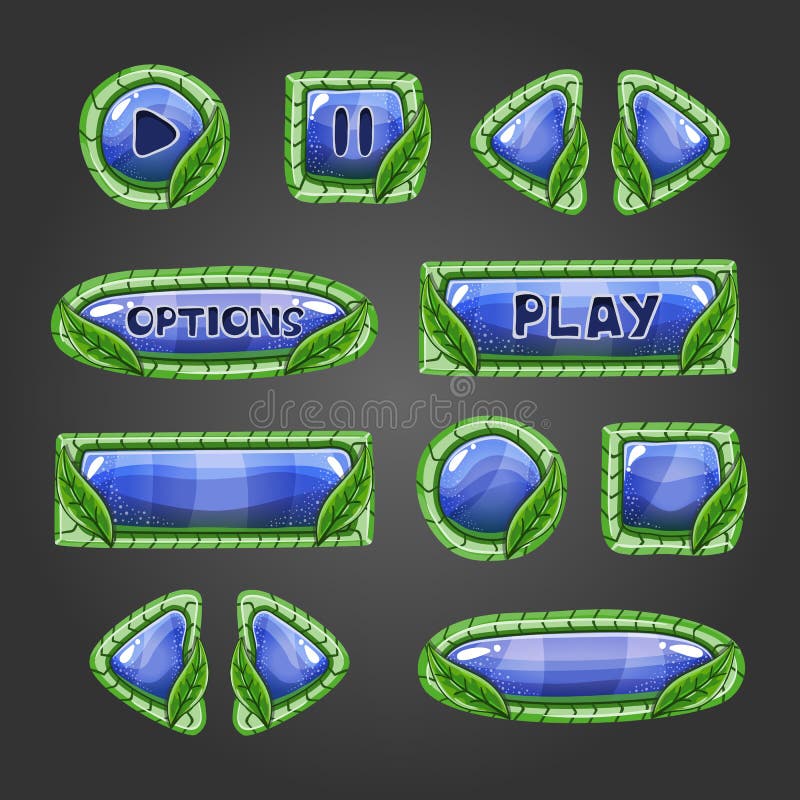 Cartoon Blue Buttons with Leaves Stock Illustration - Illustration of ...