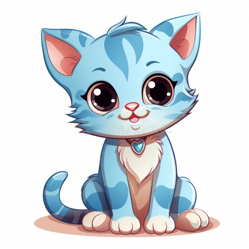 A Cartoon Blue Cat with Big Eyes Stock Illustration - Illustration of ...