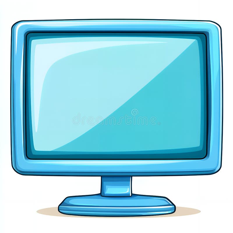 A Cartoon Blue Computer Monitor with a Blank Screen Stock Illustration ...