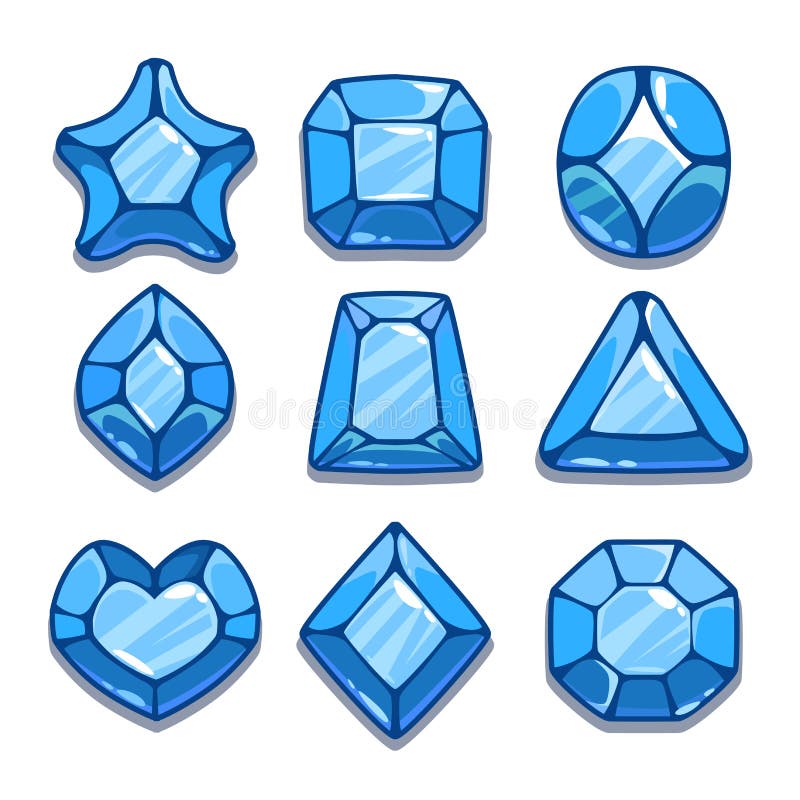 Set of cartoon blue jewels stock illustration. Illustration of shiny ...