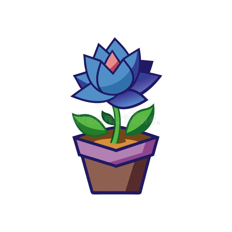 Cartoon Blue Flower in a Pot Illustration Stock Illustration ...