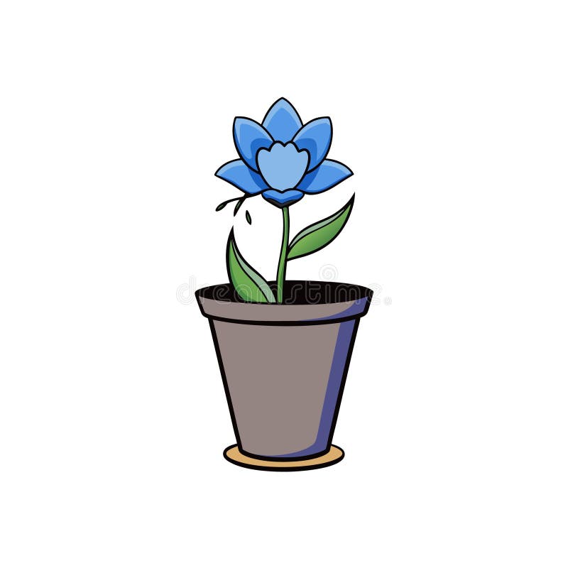 Cartoon Blue Flower in Pot Vector Stock Image Stock Illustration ...