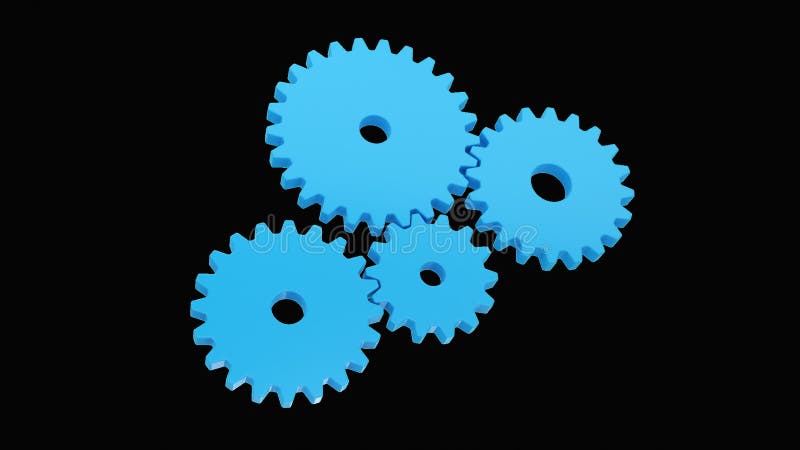 Cartoon Blue Gears System. Cogwheels Rotation. Isolated 3d Rendered ...