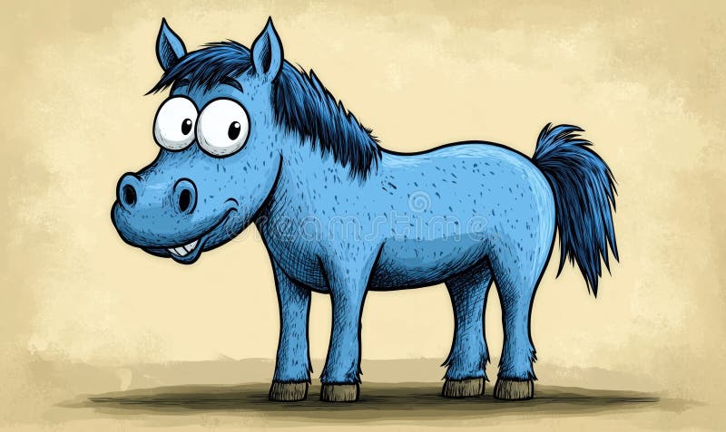 Cartoon Blue Horse Character with Exaggerated Features and Playful ...