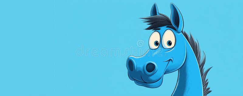 Cartoon Blue Horse Character with Friendly Expression on Bright Blue ...