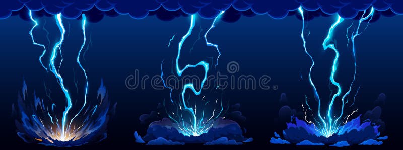 Cartoon Blue Lightning, Thunder Strike Flashes Stock Illustration ...