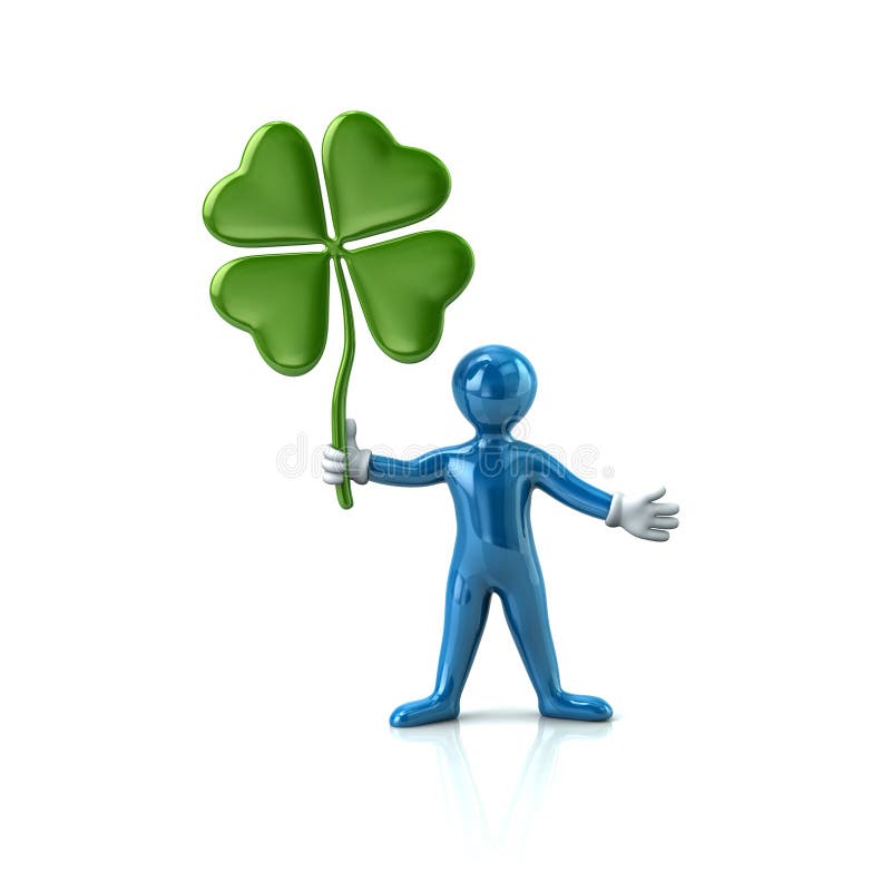 Cartoon Blue Man and Four Leaf Clover Stock Illustration - Illustration ...