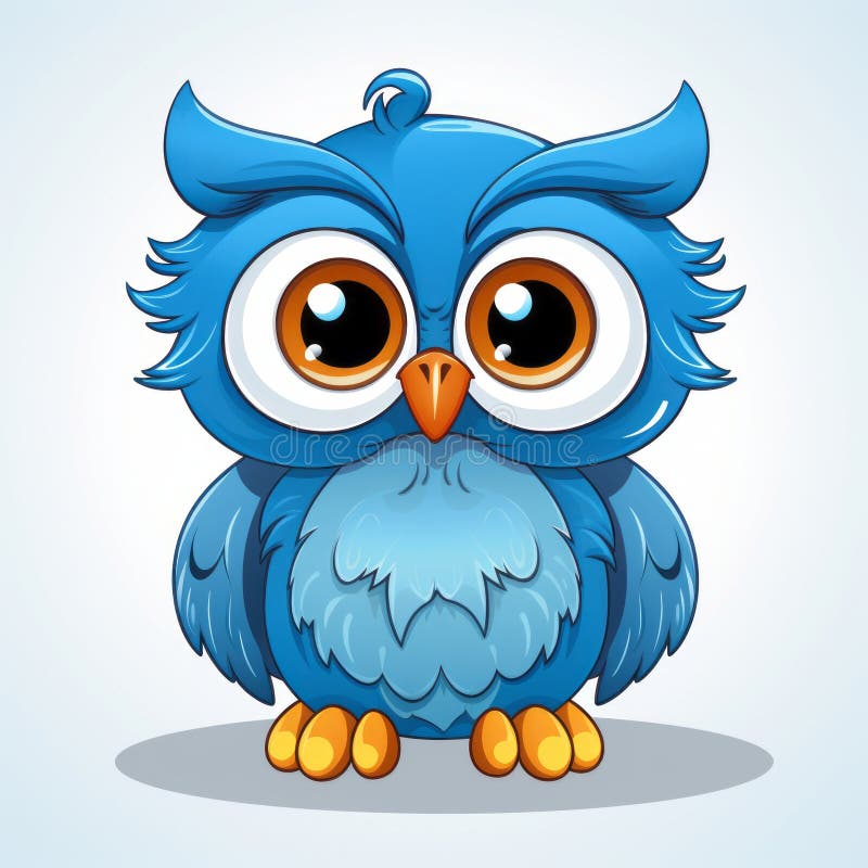 A Cartoon Blue Owl with Big Eyes on a White Background Stock ...
