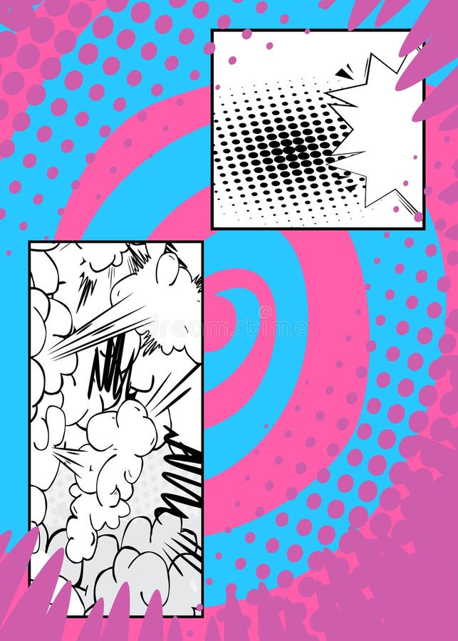 Cartoon Blue, Pink and White Colored Background, Comic Book Vibrant ...