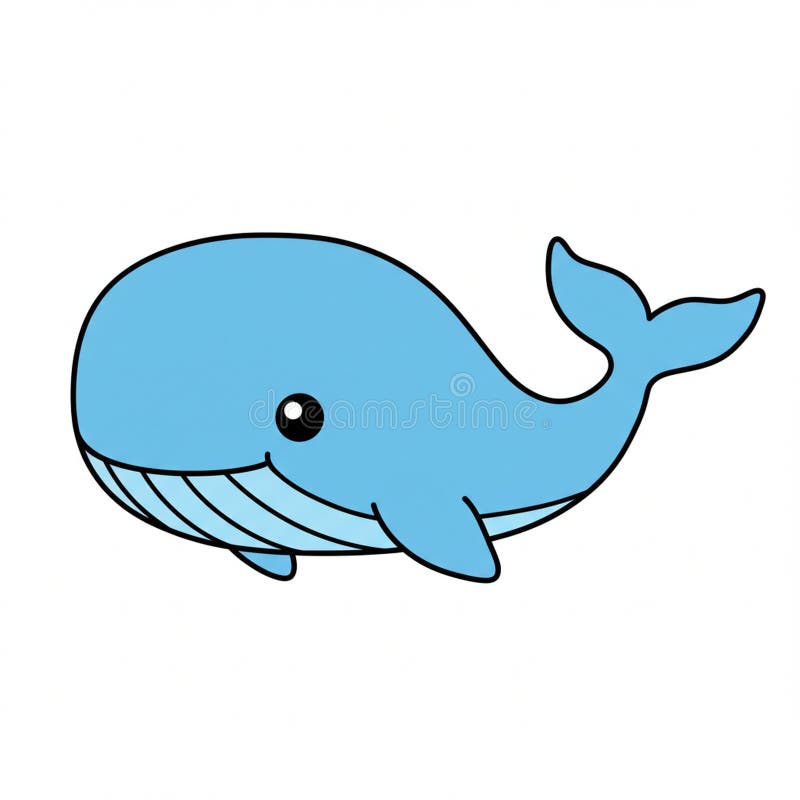 Cartoon Blue Whale Illustration with a Simplified, Rounded Shape and a ...