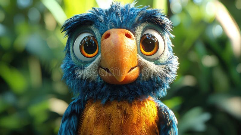 A Cartoon Blue and Yellow Parrot with Big Eyes Stock Illustration ...