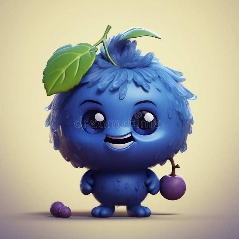 Cartoon Blueberry Character (Cute). Generative AI Stock Illustration ...