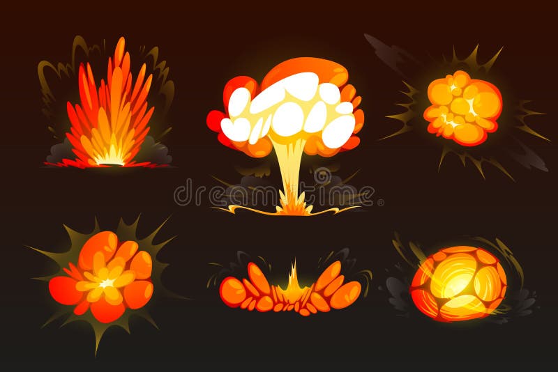 Cartoon Bomb Explosion Set. Clouds, Boom Effect Stock Illustration ...