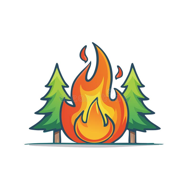 Cartoon Bonfire with Pine Trees Blazing Hot Danger Symbol Stock Vector ...
