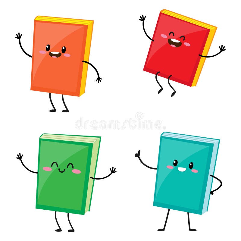 Cartoon Book Characters with Smiling Faces Stock Vector - Illustration ...