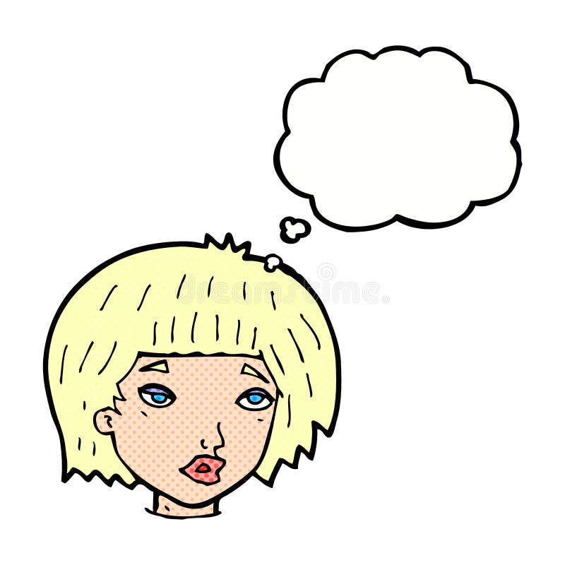 Cartoon Bored Looking Woman with Thought Bubble Stock Illustration ...