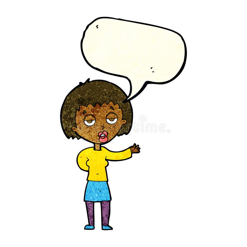 Cartoon Bored Woman with Speech Bubble Stock Illustration ...