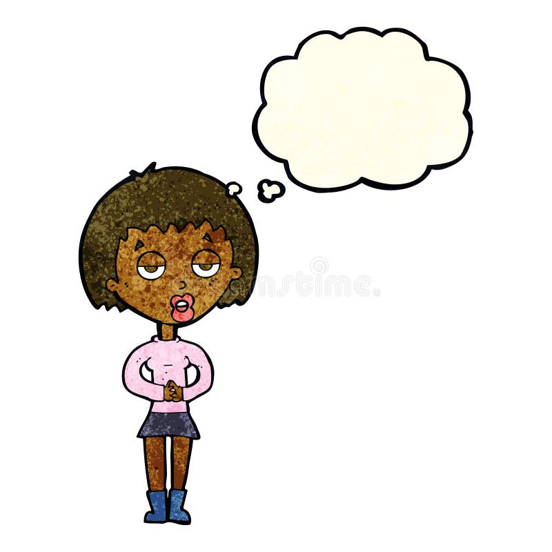 Cartoon Bored Woman Waiting with Thought Bubble Stock Illustration ...