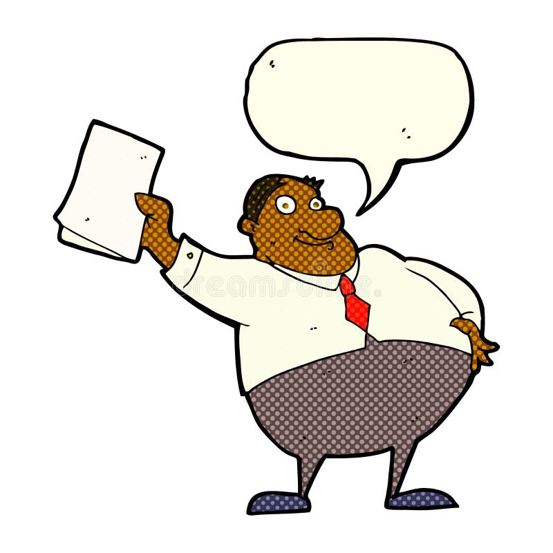 Cartoon Boss Waving Papers with Speech Bubble Stock Illustration ...