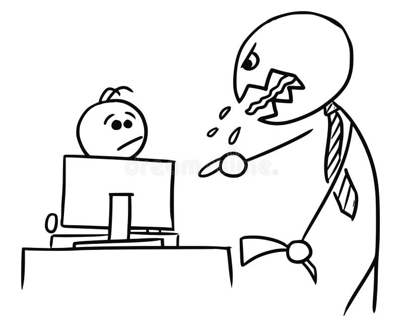 Cartoon of Boss Yelling at Computer Worker Stock Vector - Illustration ...