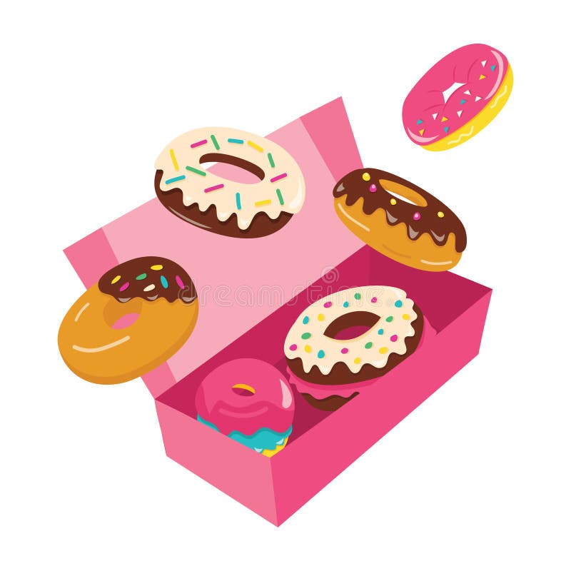 Cartoon Box of Donuts stock vector. Illustration of donut - 236892253