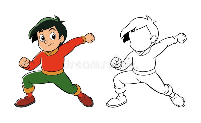 Cartoon Boy in Action Pose, Ready To Fight Stock Vector - Illustration ...
