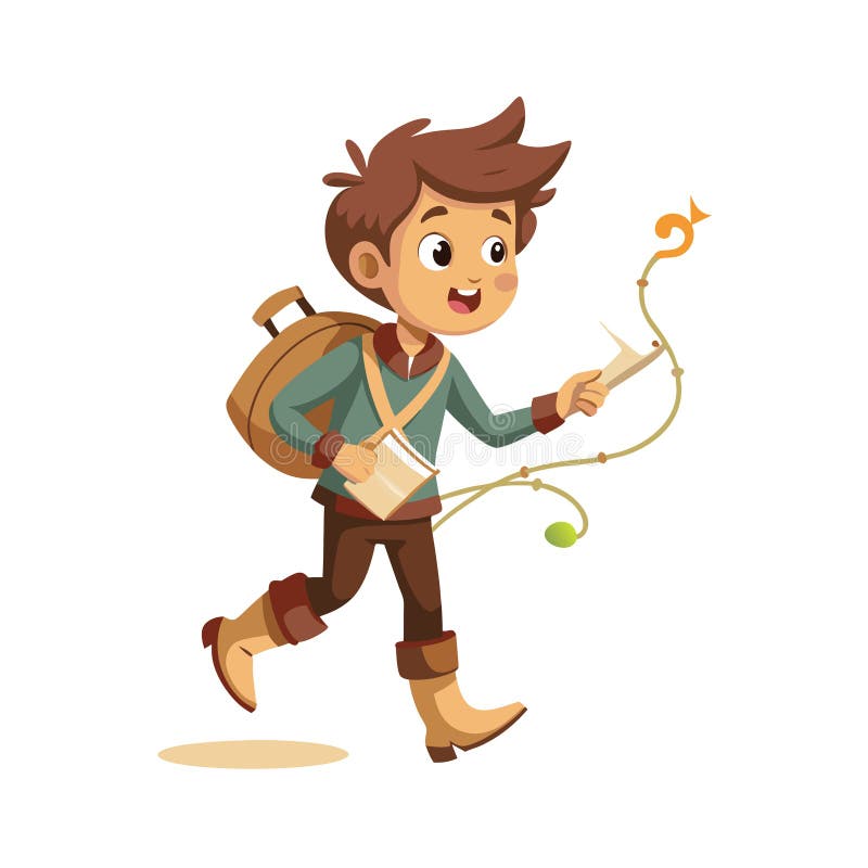 Cartoon Boy Adventurer with Backpack, Map, and Book - Vector ...