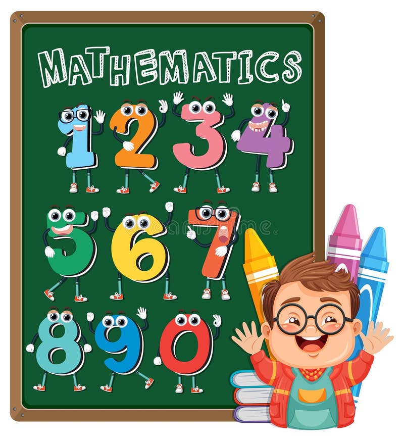 A Boy with Animated Numbers on Chalkboard Stock Vector - Illustration ...